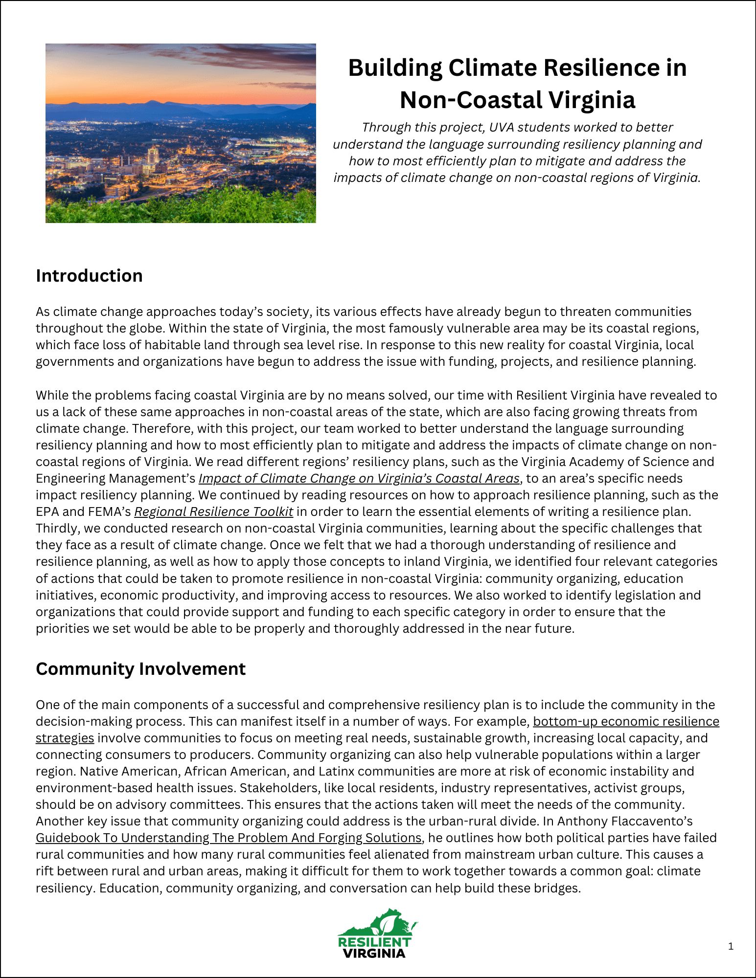 Building Climate Resilience in Non-Coastal Virginia - Resilient Virginia